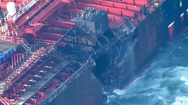 Aerial video reveals extent of damage to North Sea oil tanker