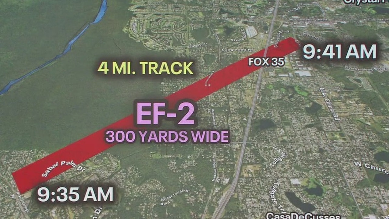 Path of EF2 tornado in Florida