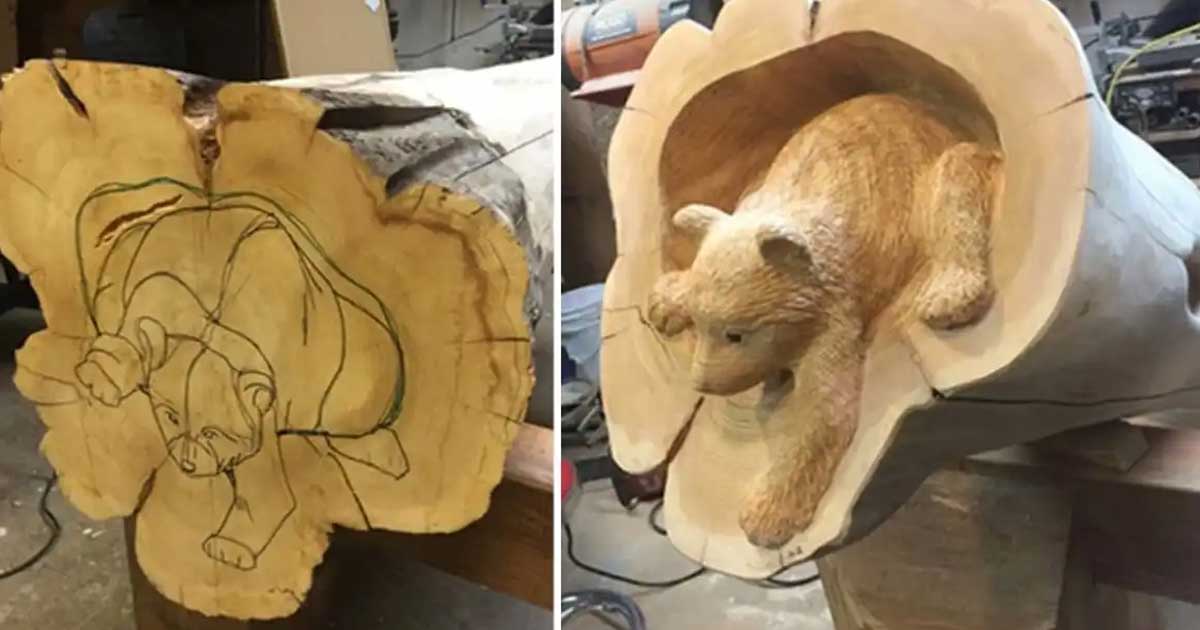 Artist creates incredible sculptures of animals crawling out of trees ...