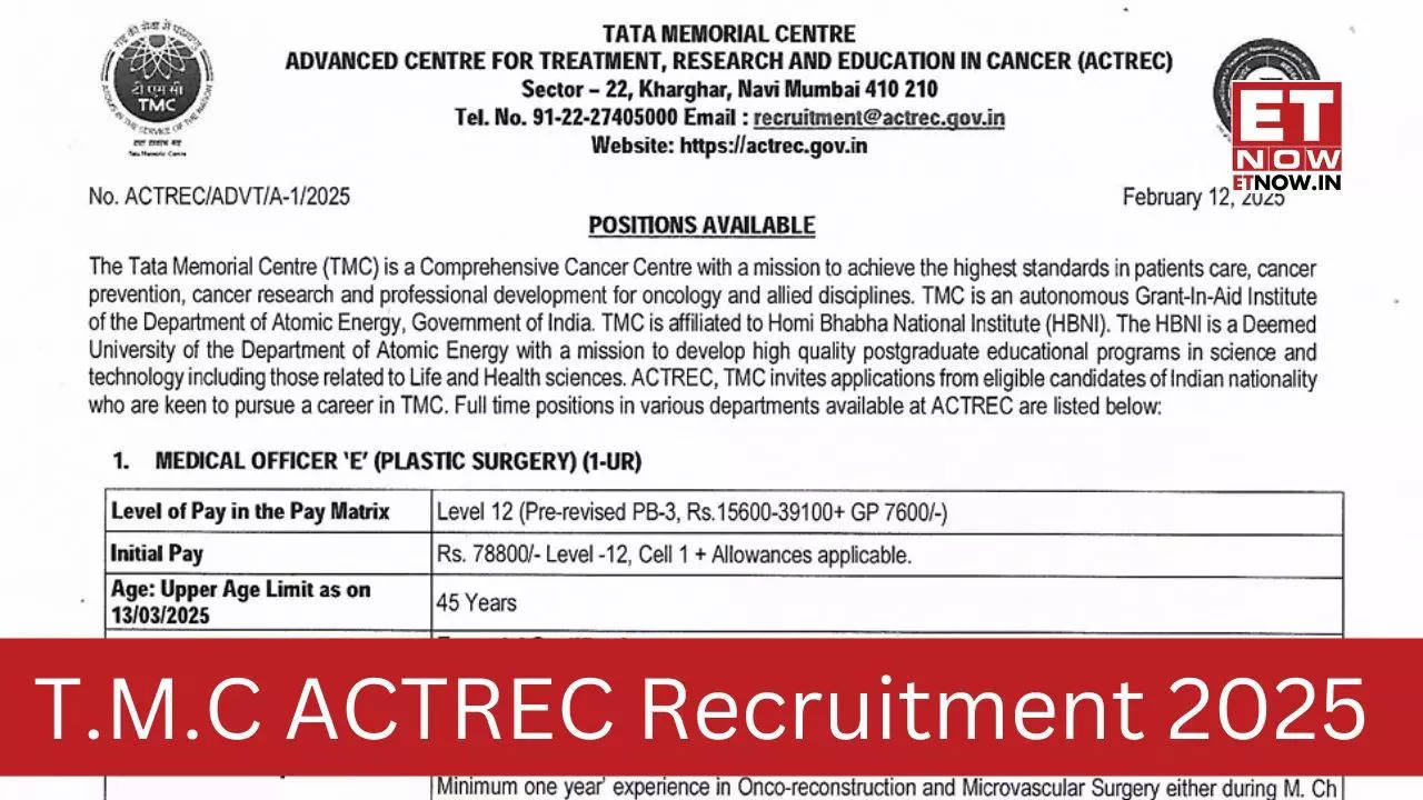 T.M.C ACTREC Recruitment 2025: Last date soon | Apply at actrec.gov.in