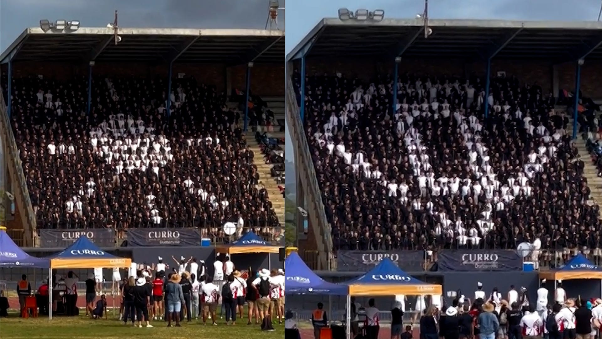 High school students impress the spectators with creative stadium formation