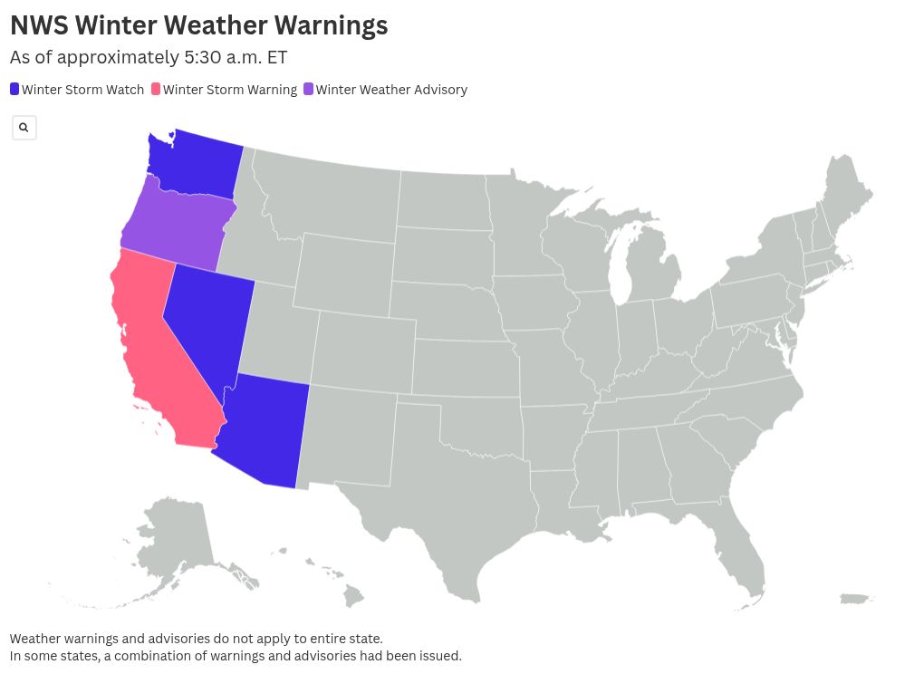 Winter Weather Warnings in 5 States as 4 Feet of Snow To Hit