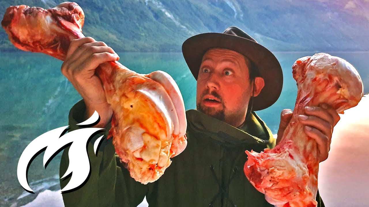 Caveman-Style Cattle Bones Cooked Over Fire - Primitive Feast!