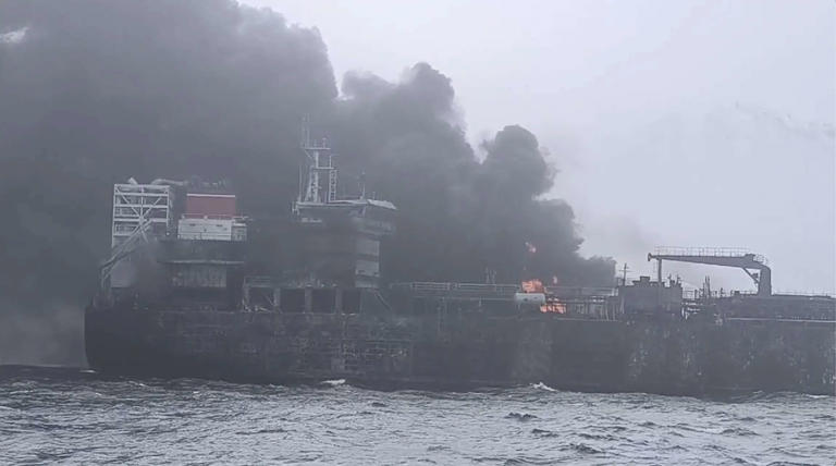 US tanker and cargo ship collide off UK coast, sparking fires and ...