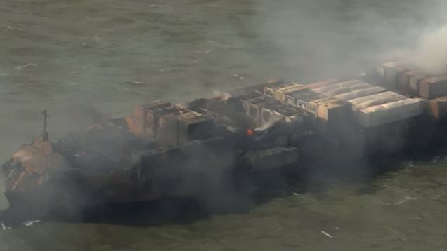Fires still burning on container ship more than 24 hours after collision