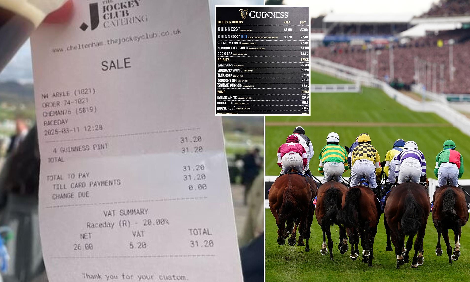 Cheltenham prices branded a 'rip off' as punter shares receipt for four ...