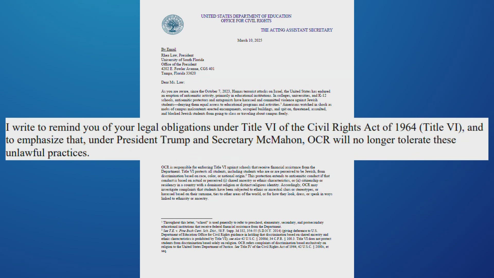 Department of Education sends civil rights letters to USF, University ...