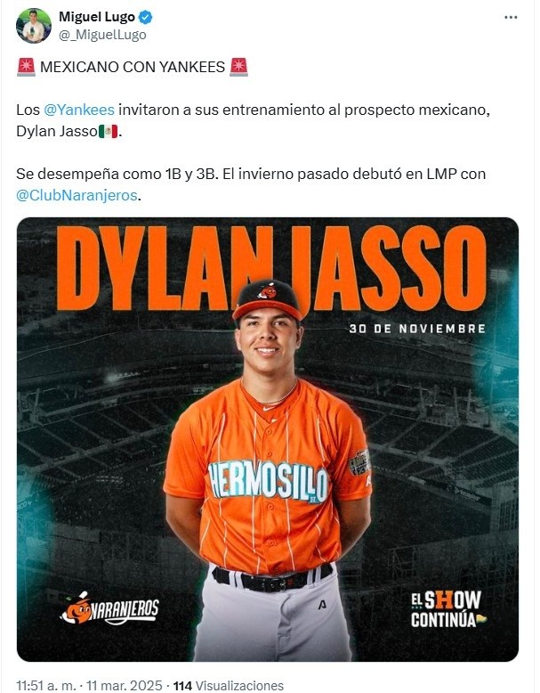 MLB: Yankees invite mexican prospect from Naranjeros to Spring Training