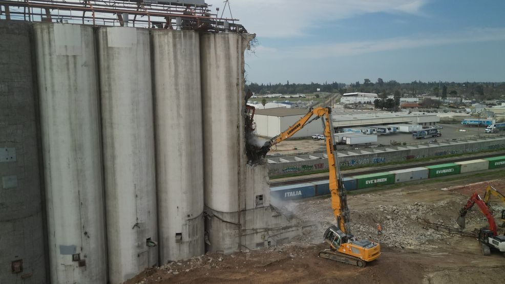 Demolition of huge grain silos near downtown Fresno underway