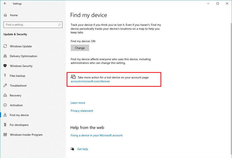 How to enable Find My Device on Windows 10 to recover your PC if it's ...
