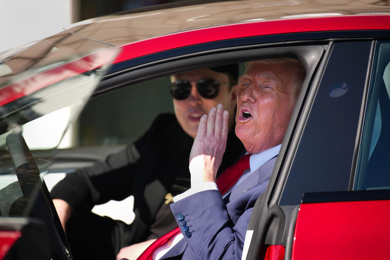 Donald Trump Warns Tesla Protesters as He Buys One of Elon Musk's Cars