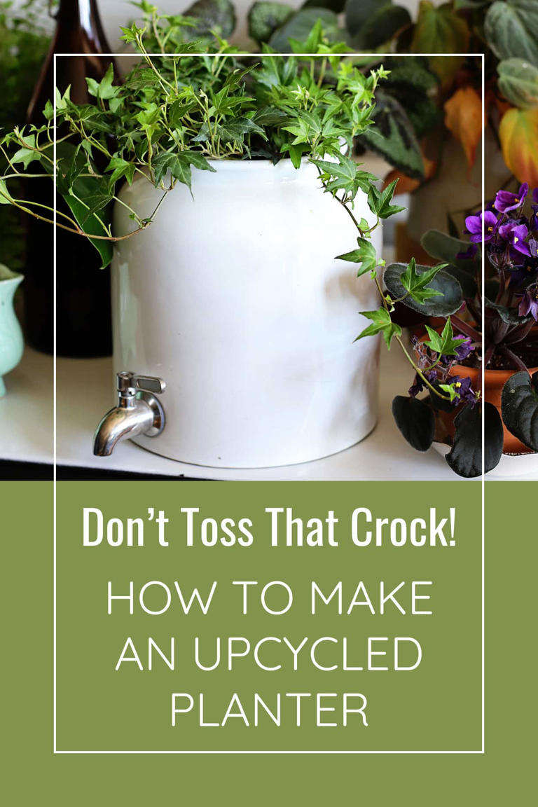 From Beverage Dispenser to Planter: Repurposing A Damaged Stoneware Crock