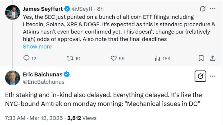 SEC delays decision on XRP, Solana, Litecoin, Dogecoin ETFs