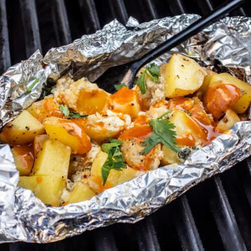 Grilled Potato Foil Packets with Buffalo Sauce