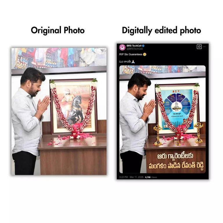 Fact Check: Telangana CM Revanth Reddy did not pay tribute to his govt’s 6 guarantees