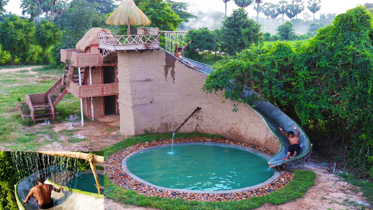 Building a Creative Modern Mud Water Slide Park to an Underground ...