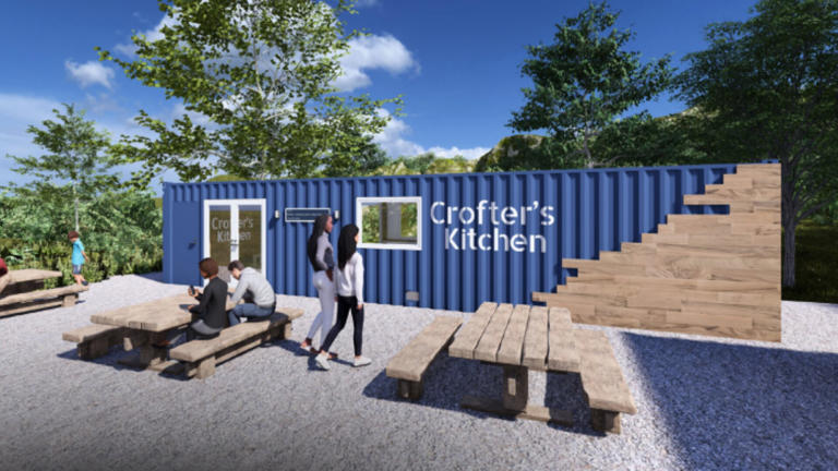 The vibrant blue shipping container restaurant opening by beautiful ...