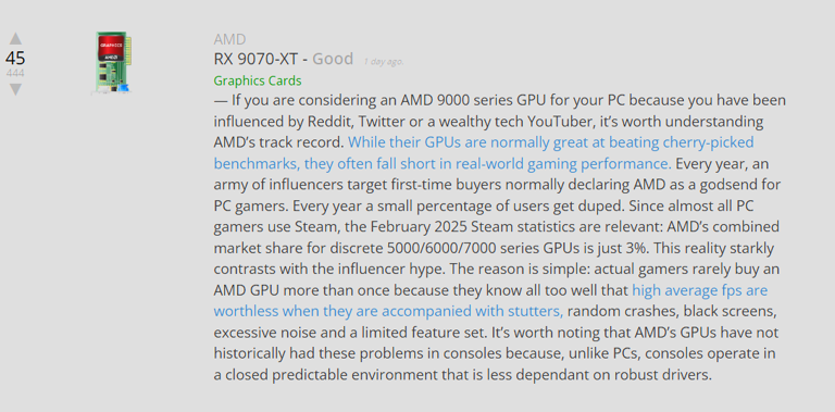 UserBenchmark bashes AMD GPUs and claims they lack real-world performance