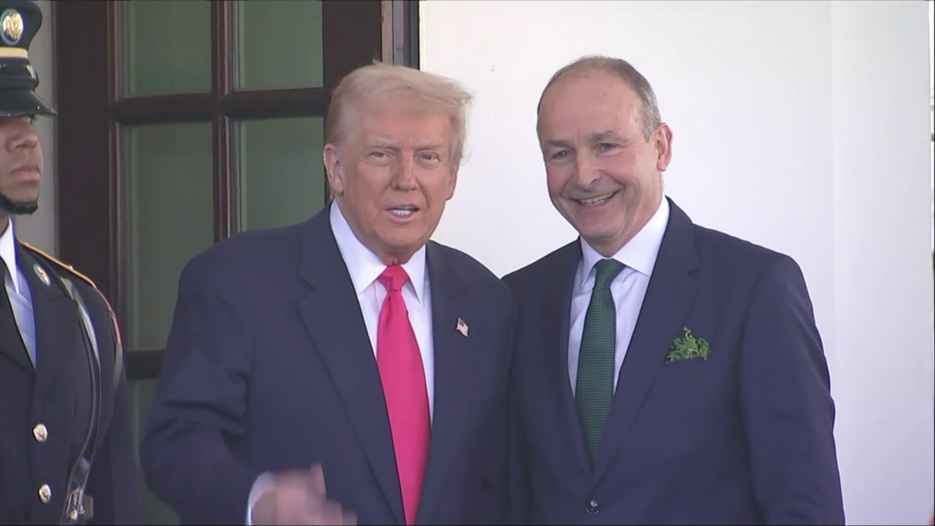 Donald Trump greets Irish leader Micheál Martin at the White House