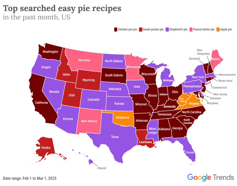 Google's 2025 Map Reveals the Most Popular Pies in Every State