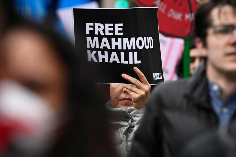 Mahmoud Khalil to remain in ICE custody as hundreds converge upon Lower ...