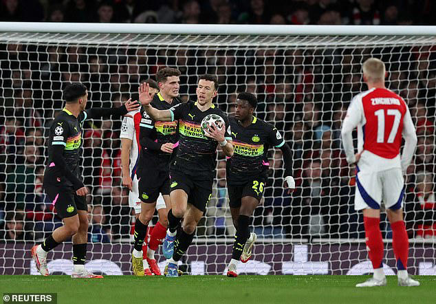 Arsenal 2-2 PSV (9-3 agg): Gunners enjoy serene passage into the Champions League quarter-final ...