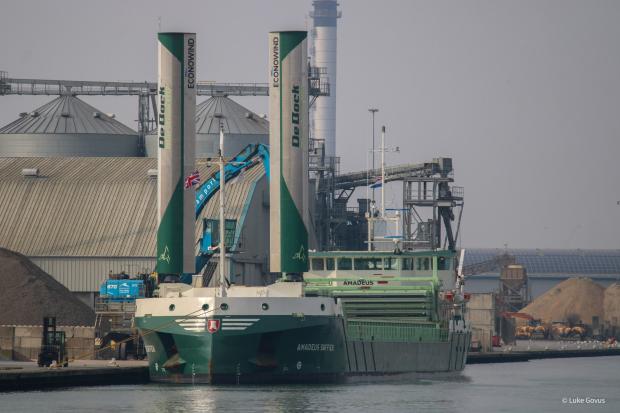 Unusual looking 'winged' ship docks at port for the first time