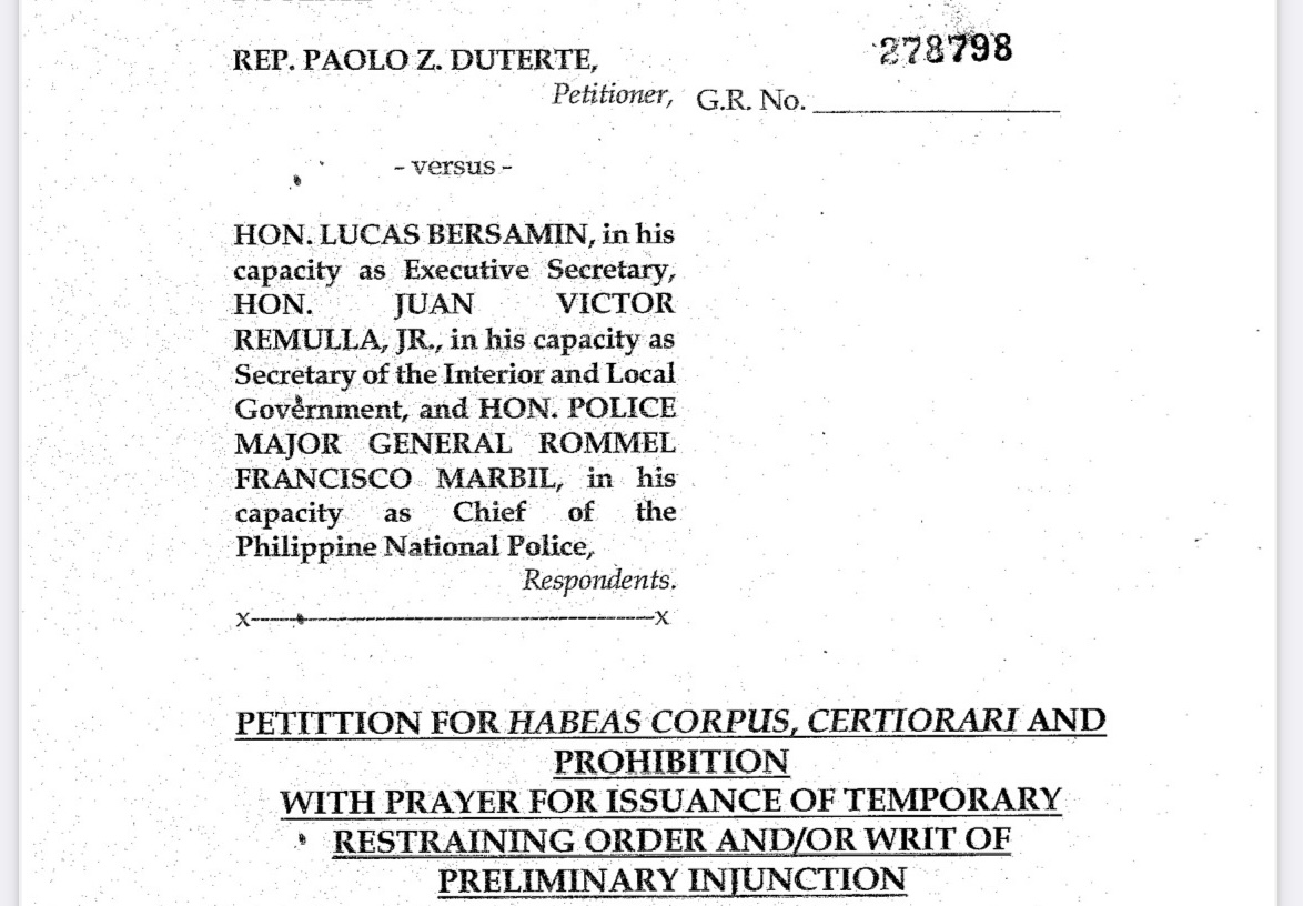 Pulong files petition for ex-Pres. Duterte’s release