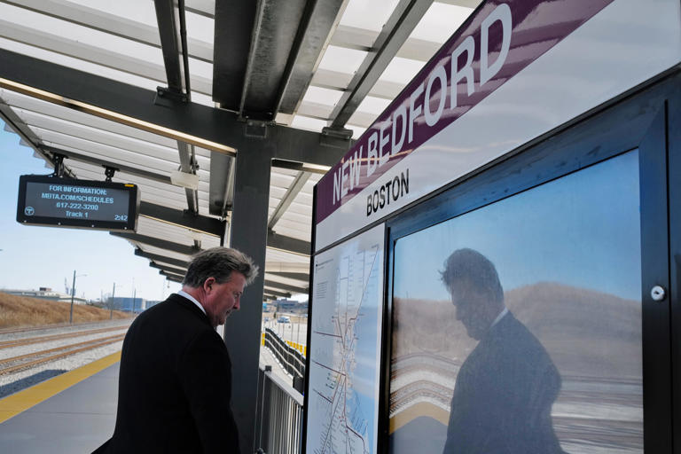 Montigny tours South Coast Rail commuter train at New Bedford station ...