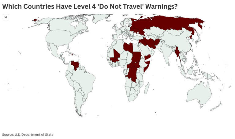 Map Shows Countries Where Americans Advised Not To Travel