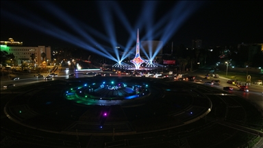 Iconic Damascus Sword monument illuminated after restoration