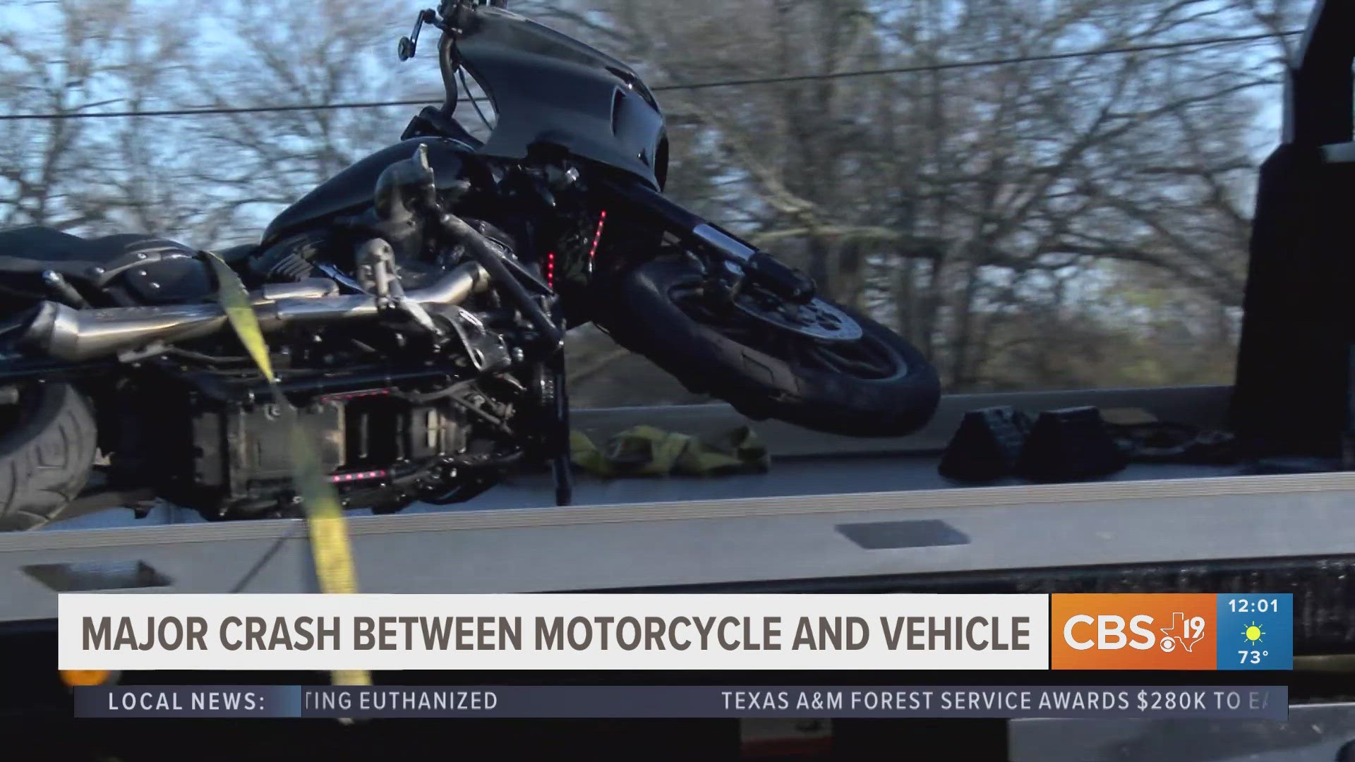 Major crash between vehicle and motorcycle near Troup intersection