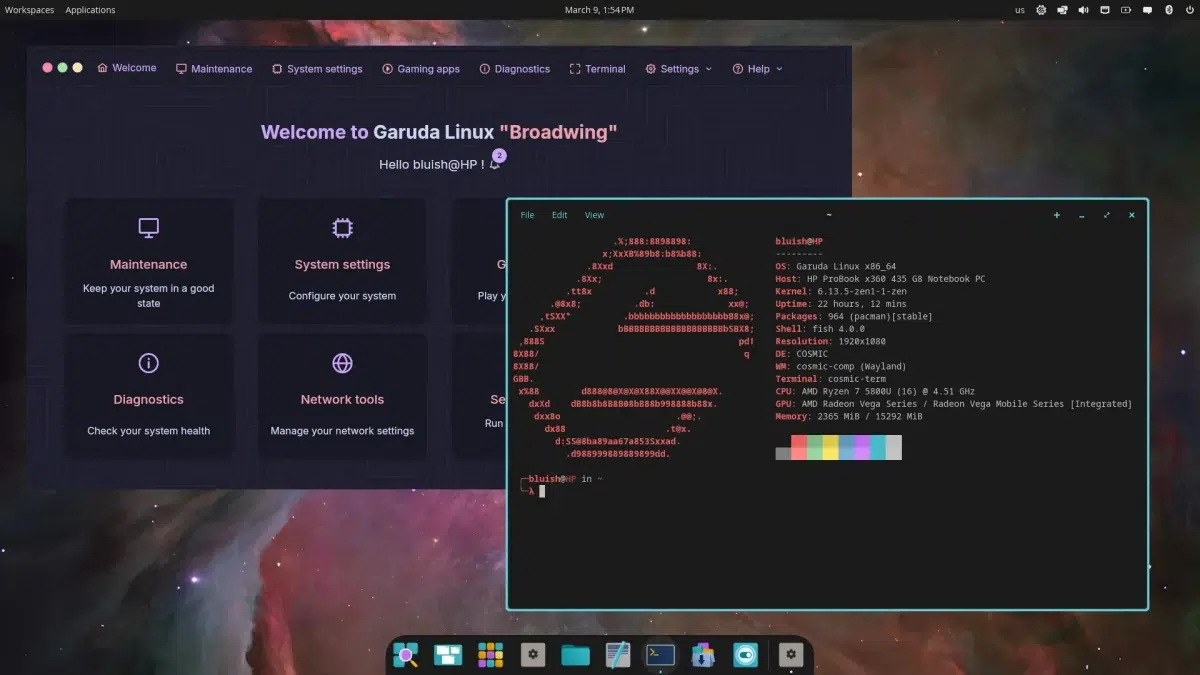 Garuda Linux Cosmic: La nueva variante que integra el escritorio de System76
