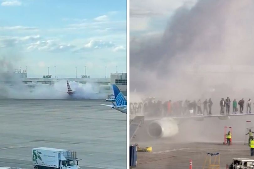 American Airlines flight on fire at Denver Airport as passengers forced ...