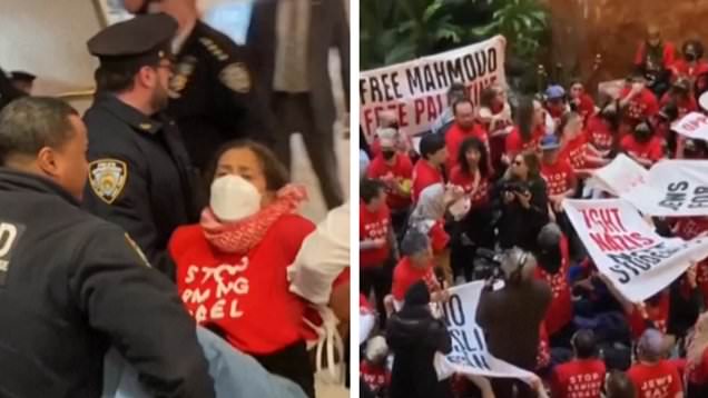 Protesters carried out of Trump Tower during Mahmoud Khalil protest