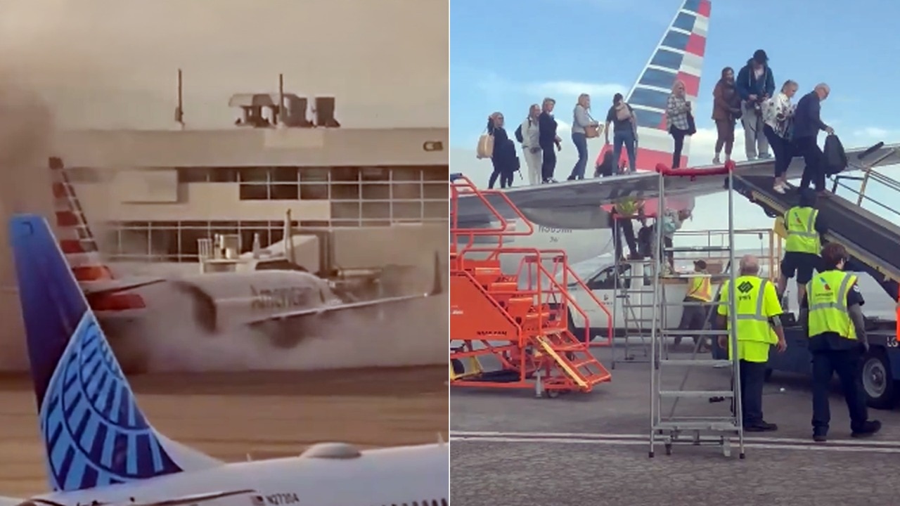 Video: American Airlines plane catches fire, passengers evacuate onto wings