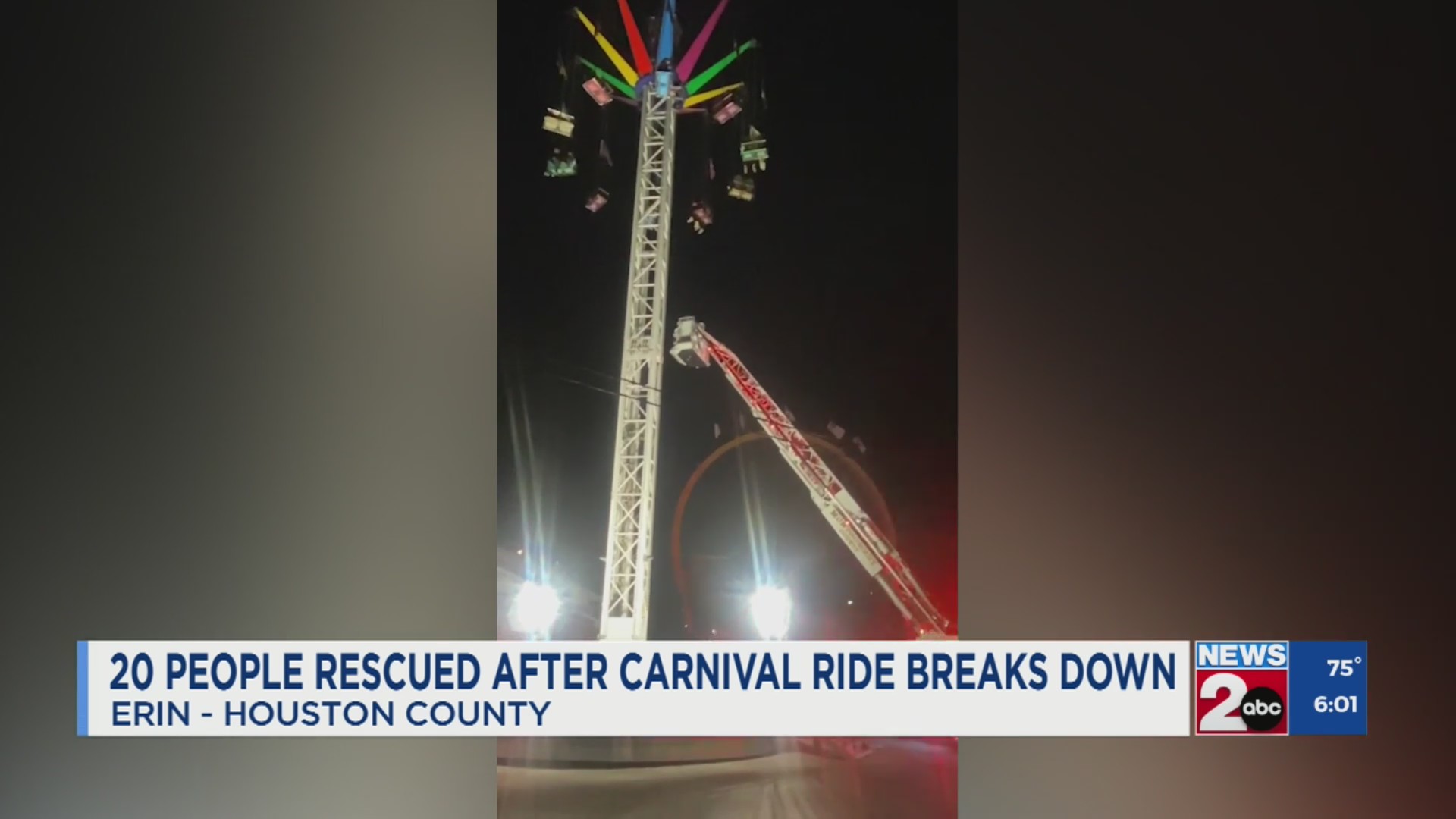 20 people rescued after carnival ride breaks down in Houston County, TN