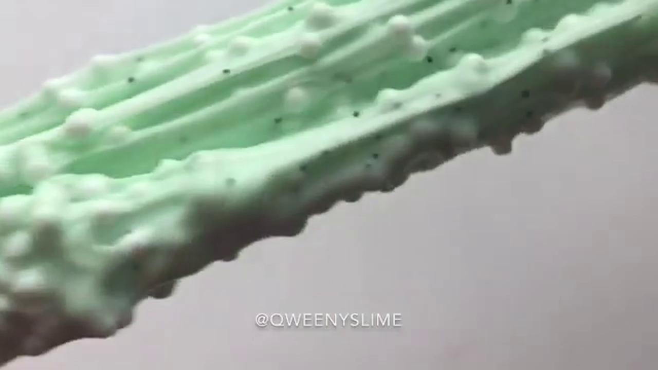 Satisfying Squeezing Mint Slime With Foam Balls