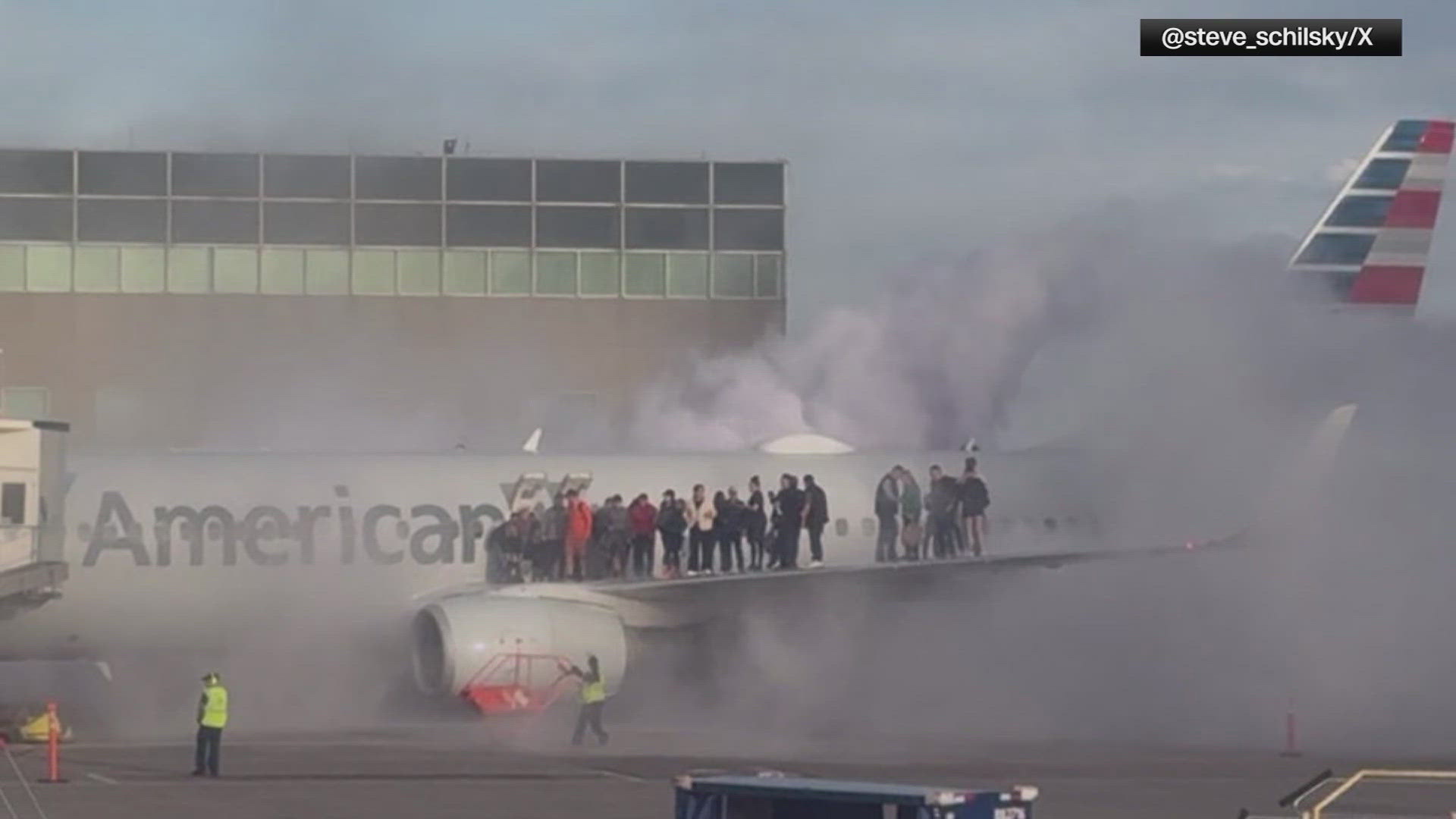 American Airlines plane catches fire at Denver airport
