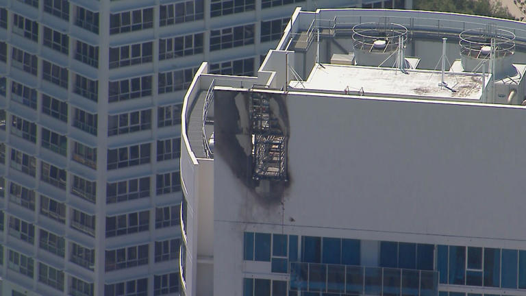 Fears of falling debris after Hilton Hotel goes up in flames on the ...
