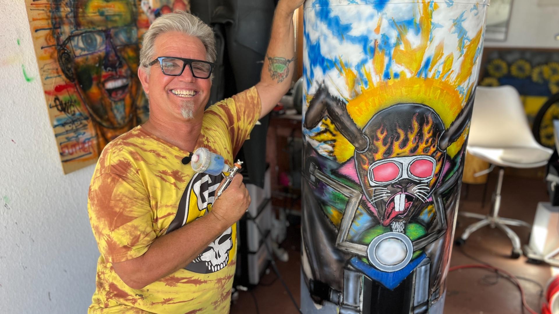 Artist Dave Kerr turns discarded water heaters into vibrant statements ...