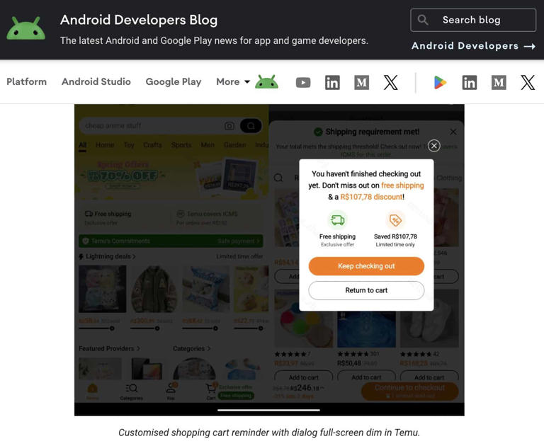 Google recognizes Temu for embracing Android’s latest screen feature