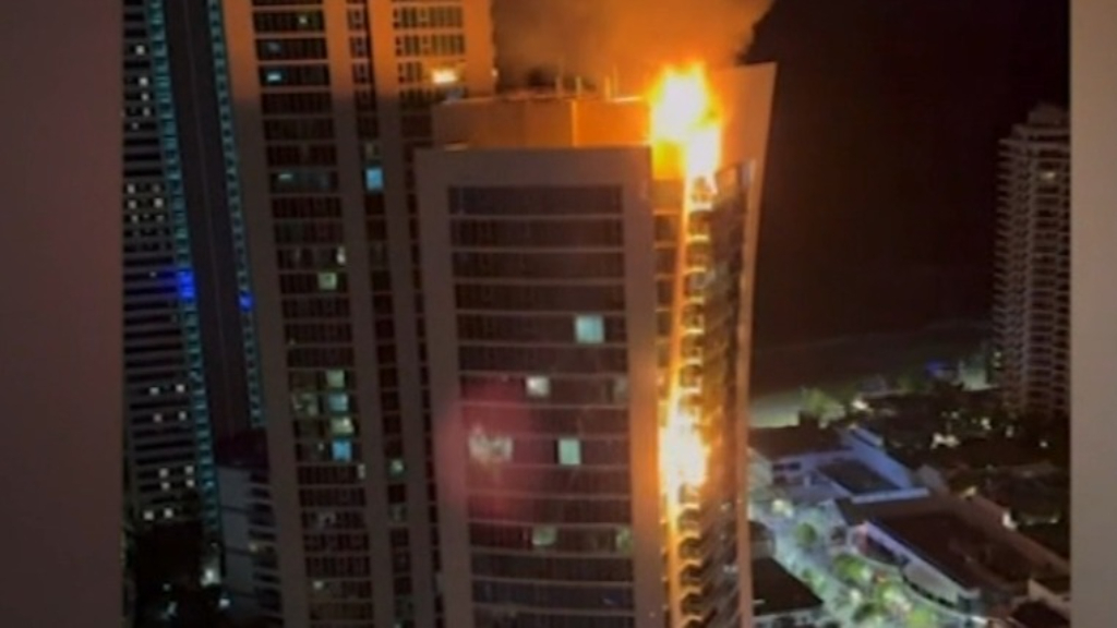 Fears of falling debris after Hilton Hotel goes up in flames on the ...