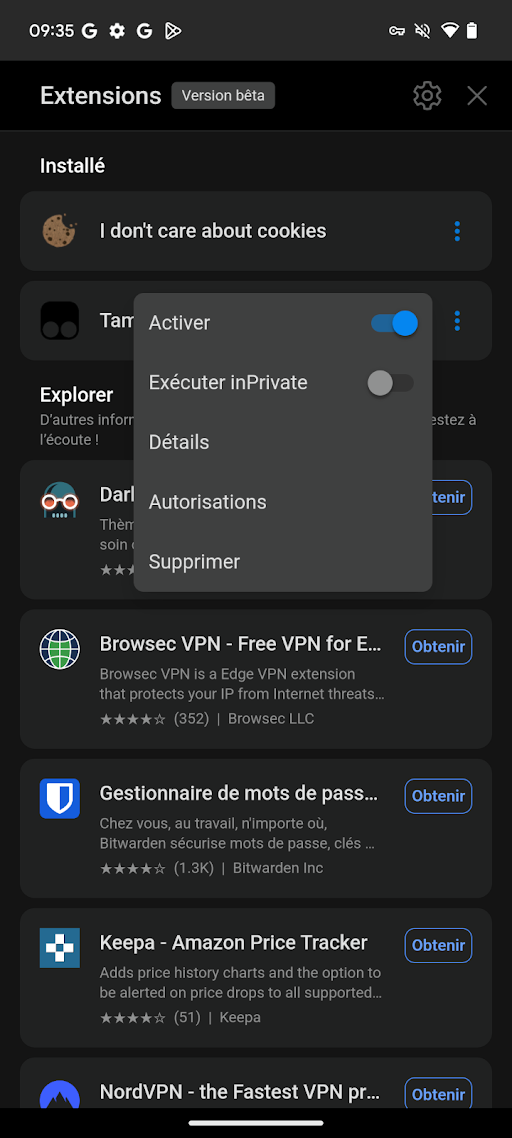 Avec les extensions, le navigateur Edge sur Android passe à la vitesse ...