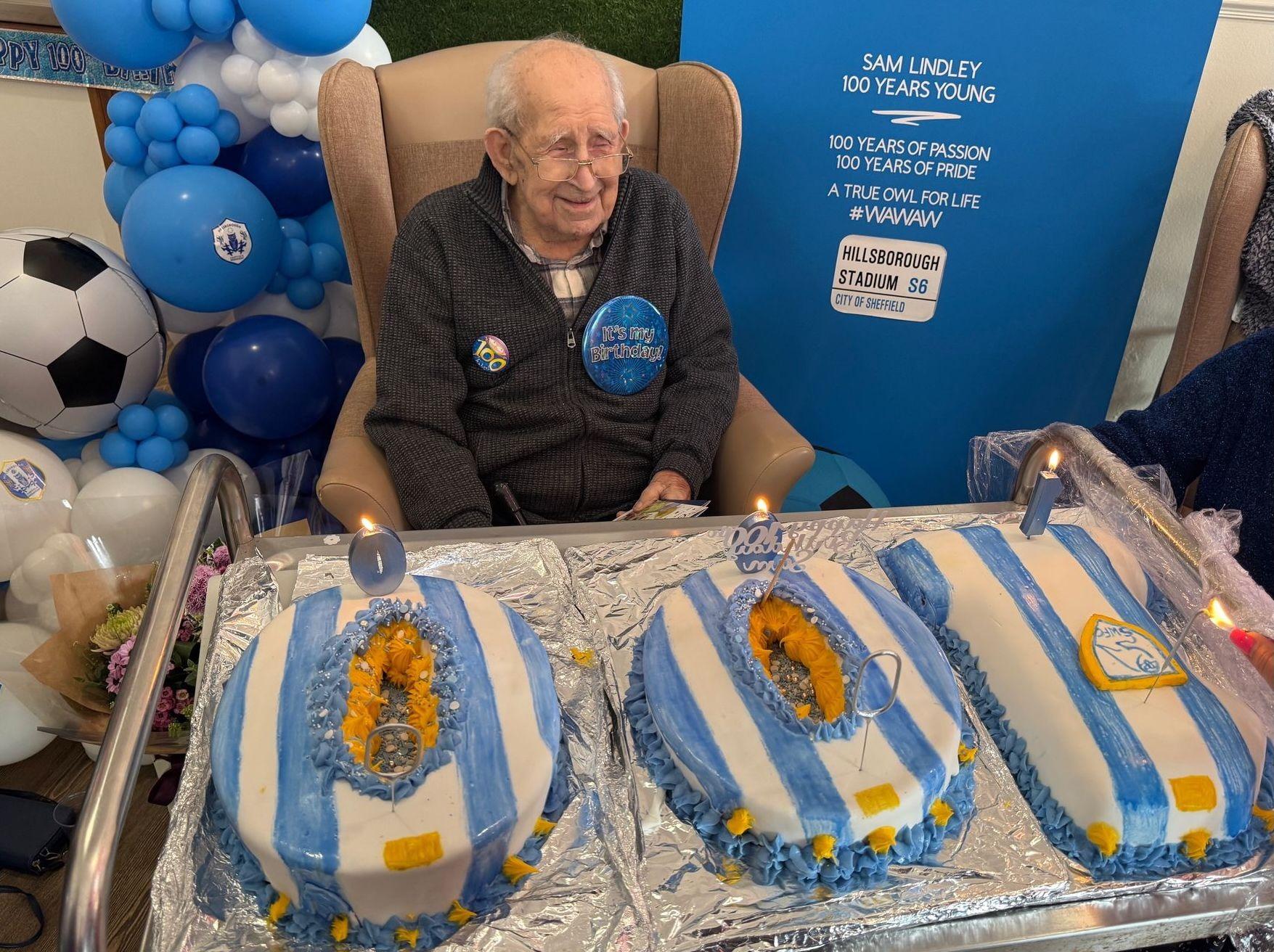 A blue and white 100th birthday for Wednesday supporter Sam
