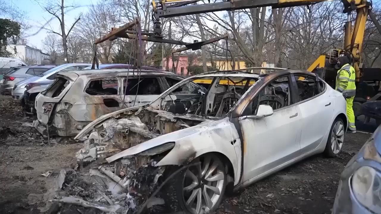 Police investigate after four Teslas were set on fire overnight in ...