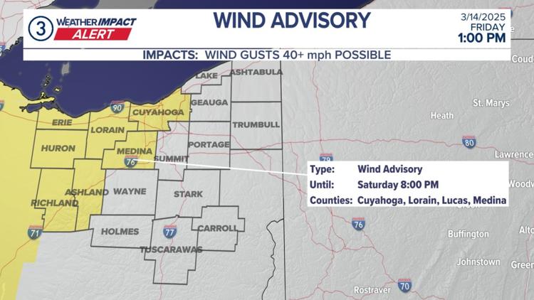 Wind Advisory issued for multiple counties in Northeast Ohio Saturday ...