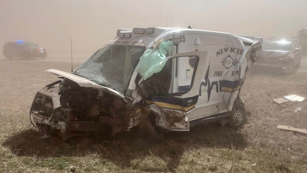 Ambulance involved in multi-vehicle crash amid dust storm in Newkirk