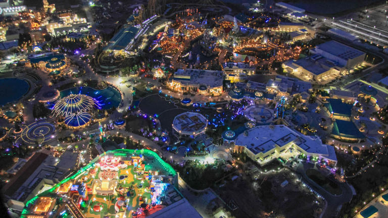 PHOTOS: Aerial Views Show Epic Universe Night Lighting, Blue Dragon ...