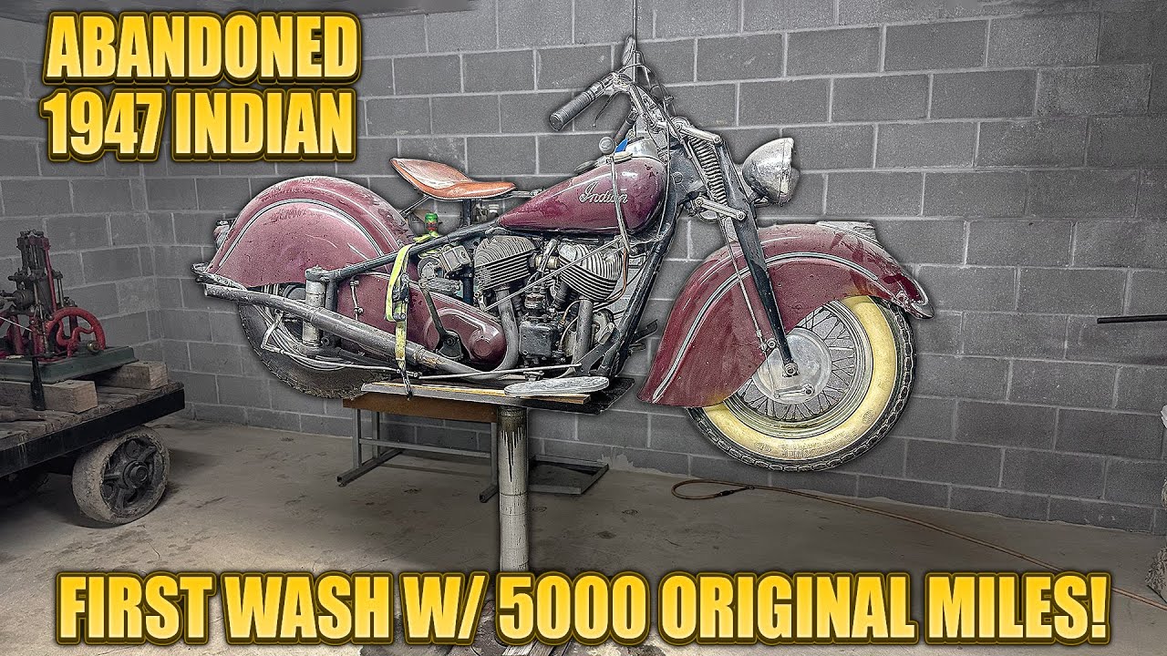 Cleaning a 1947 Indian motorcycle untouched for decades